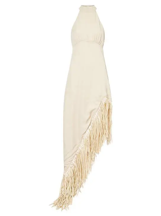 REBIRTH Fringed Asymmetric Woven Maxi Dress - Butter