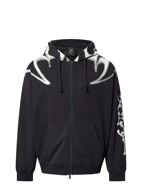 ADIDAS Y-3 Graphic-print Zip-up Cotton Hoody - Black