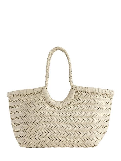 Dragon Diffusion Small Woven Leather Top Handle Bag - Pearl