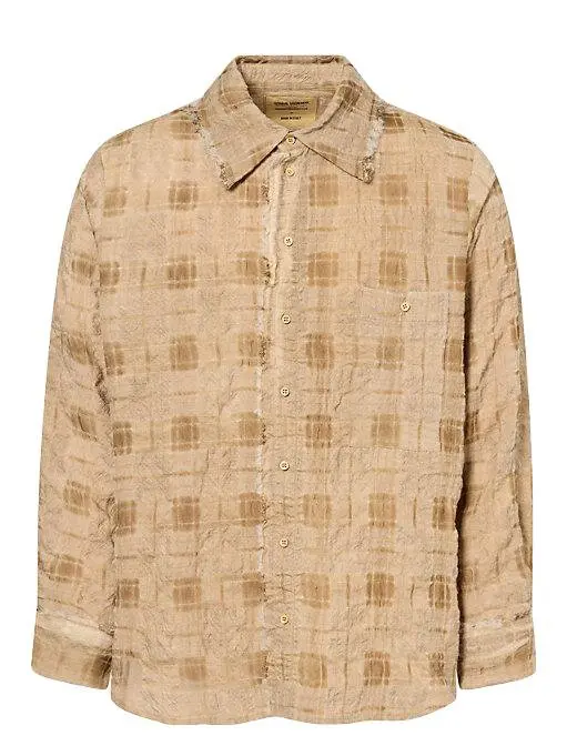 UMA WANG Tab Checked Virgin Wool-blend Shirt - Tan