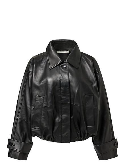 ROHE FRAMES Cropped Leather Bomber Jacket - Black