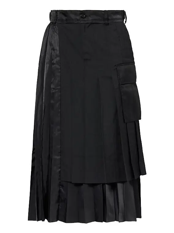 Sacai Suiting Pleated Midi Skirt - Black