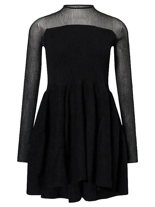 CFCL Pottery Velvet Bell-sleeve Knitted Mini Dress - Black