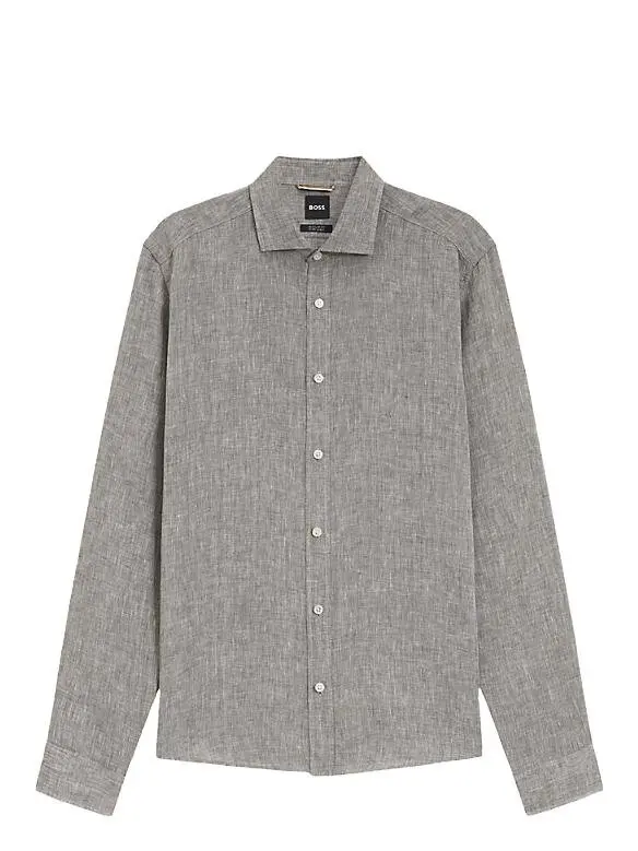 BOSS Regular-fit Long-sleeve Linen Shirt - Open Green