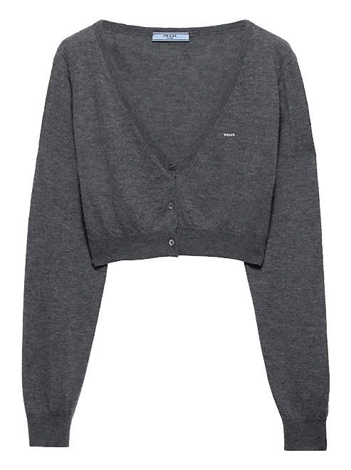 Prada Cropped Cashmere V-neck Cardigan - Grey
