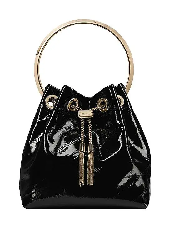 JIMMY CHOO Bon Bon Shiny Biker Leather Bucket Bag - Black/multi/gold