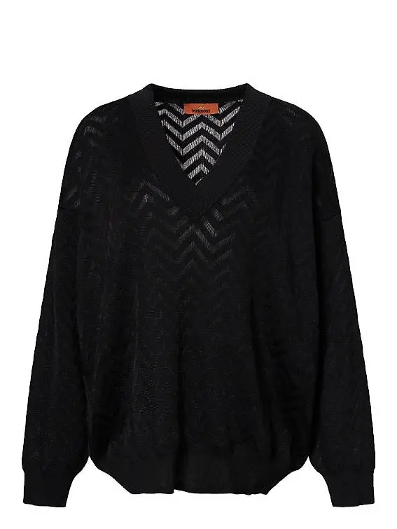 Missoni V-neck Chevron-knit Cotton-blend Jumper - Black