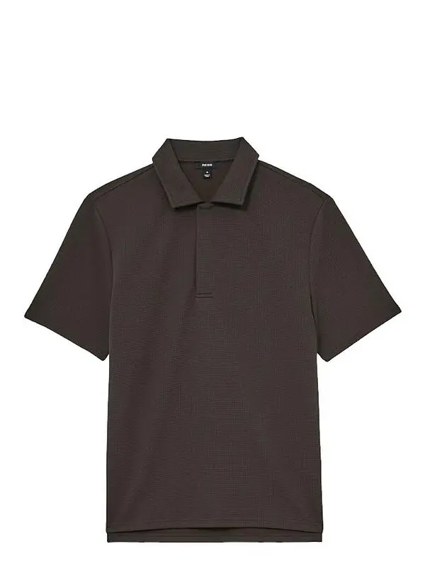 REISS Reed Micro-waffle Short-sleeve Stretch-jersey Polo - Brown