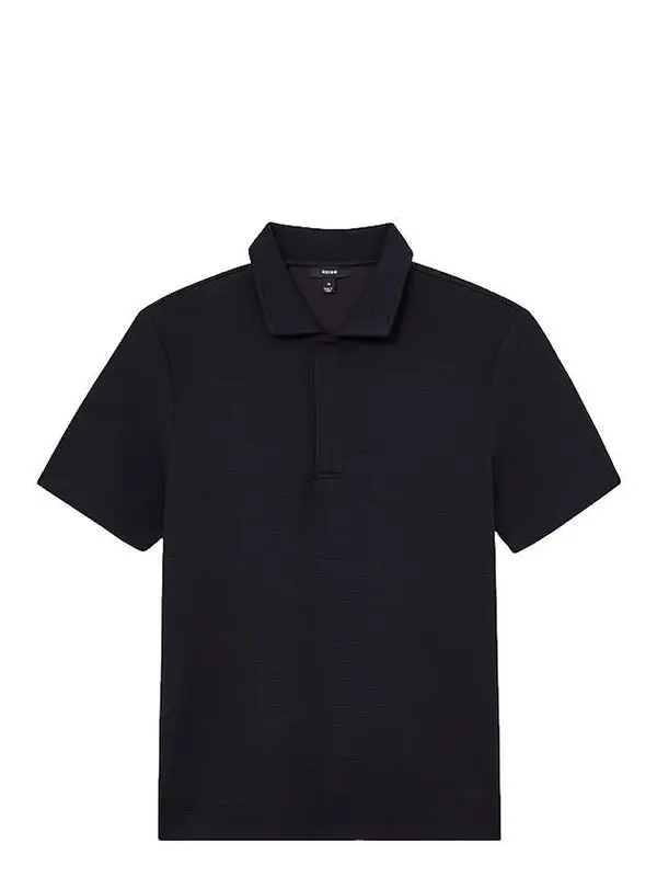 REISS Reed Micro-waffle Short-sleeve Stretch-jersey Polo - Navy