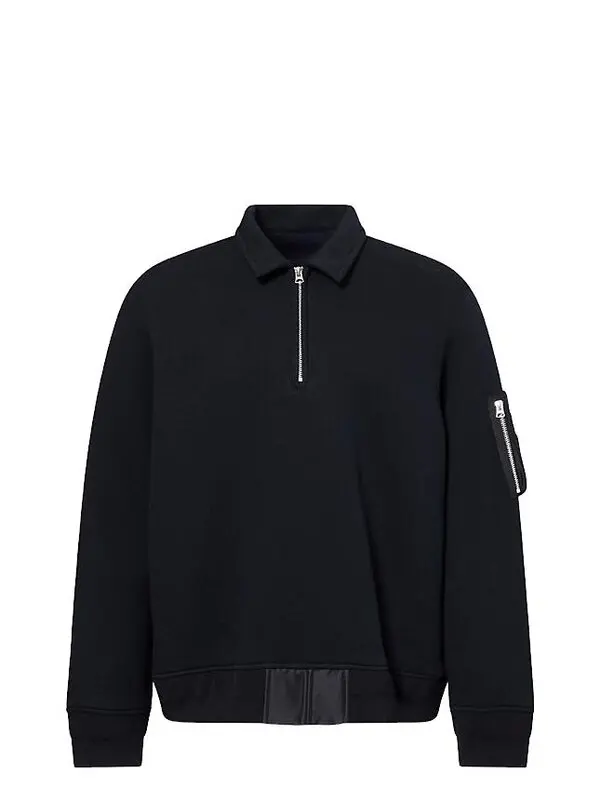 Sacai Patch-pocket 1/4 Zip Cotton-blend Sweatshirt - Black