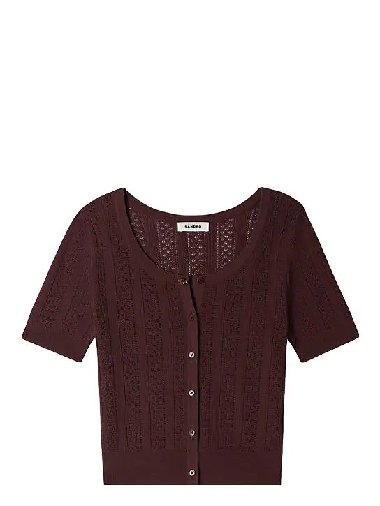 Sandro Short-sleeved Pointelle Knitted Cardigan - Brown