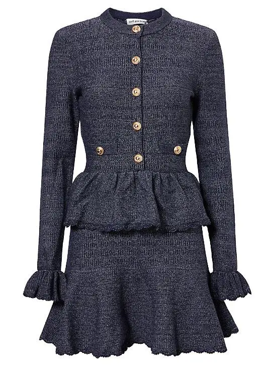 SELF-PORTRAIT Textured Cotton-blend Mini Dress - Navy