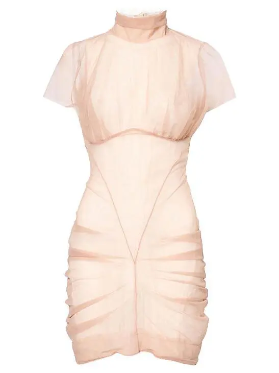 DILARA FINDIKOGLU Ruched Mesh Mini Dress - Nude