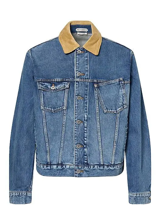 JW Anderson Corduroy Collar Boxy-fit Denim Jacket - Mid Blue