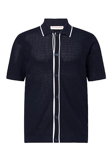 Orlebar Brown Roddy Contrast-piping Knitted Shirt - Night Iris/cloud