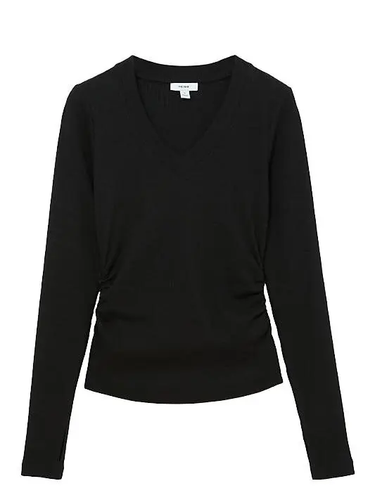 REISS Sandrine Ribbed Stretch-cotton Top - Black