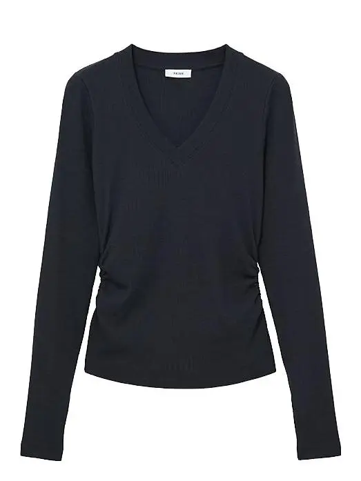 REISS Sandrine Ribbed Stretch-cotton Top - Navy