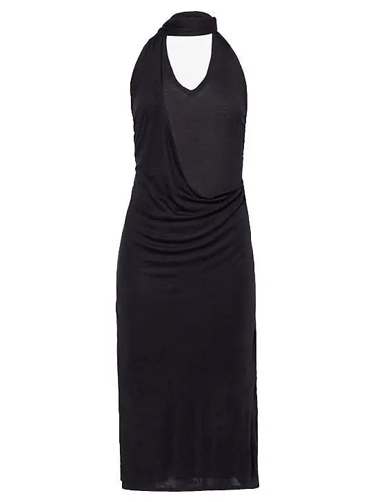 BELLE ANNA Duo Halterneck Wool-blend Midi Dress - Black