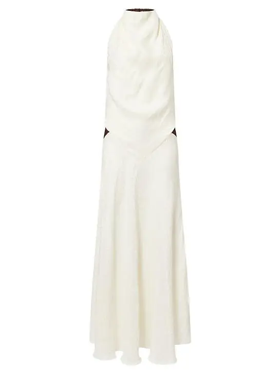 SIEDRES Jeanne Halterneck Jacquard Satin Maxi Dress - Ecru/brown