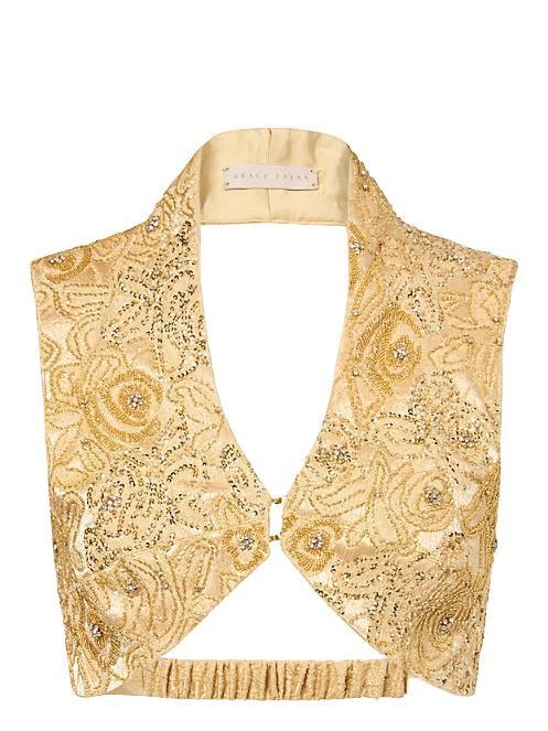 GRACE FAENA The Roses Beaded Silk Top - Gold