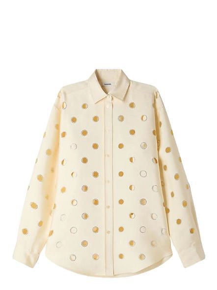 Sandro Embellished Cut-out Polka Dot Shirt - Vanilla