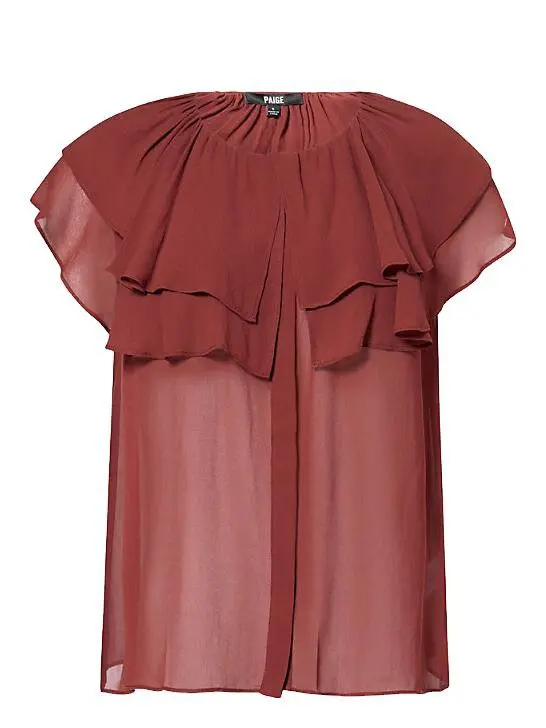Paige Lucia Ruffled Sheer Blouse - Garnet