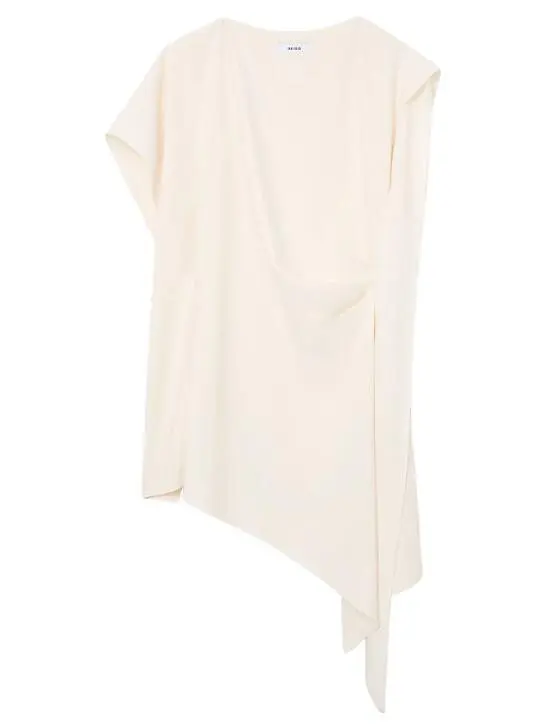 REISS Athena Draped Asymmetric Hem Woven Mini Dress - Ivory