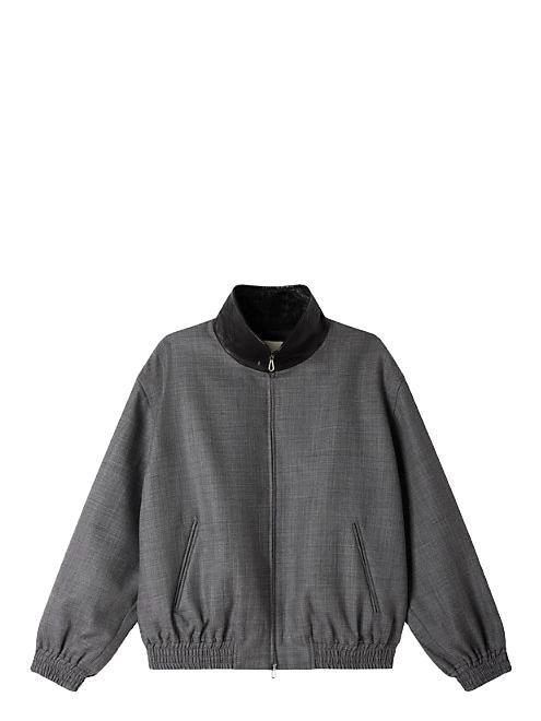 Sandro Relaxed-fit Wool Jacket With Leather Collar - Grey