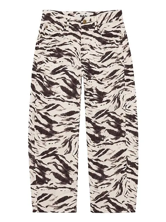 RO&ZO Zebra-print Barrel-leg Denim Jeans - Multi