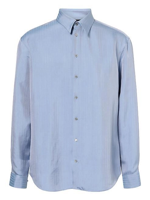 Giorgio Armani Long-sleeve Regular-fit Silk Shirt - Placid Blue