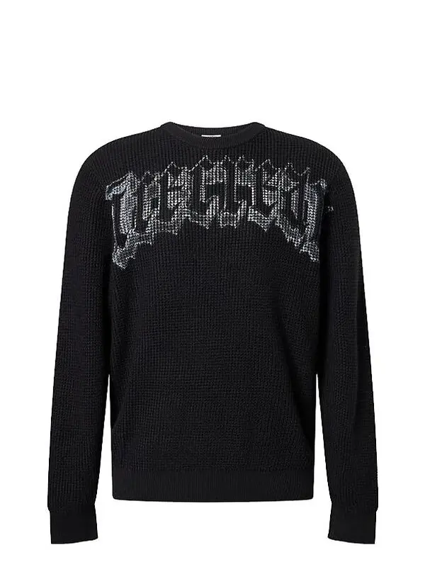 ICECREAM Gothic Logo-print Waffle Knit Top - Black