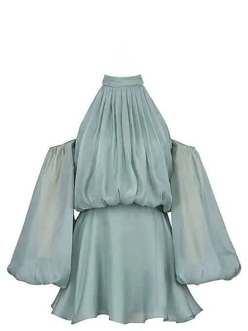 House Of Cb Chantelle Halter-neck Silk-blend Mini Dress - Jade