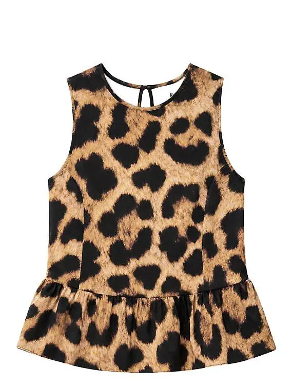 RO&ZO Leopard-print Peplum Cotton Top - Mono