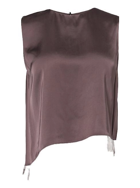 Vince Asymmetric Lace-trim Satin Top - Iron