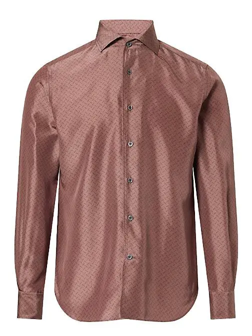 Corneliani Printed Long-sleeve Silk Shirt - Red