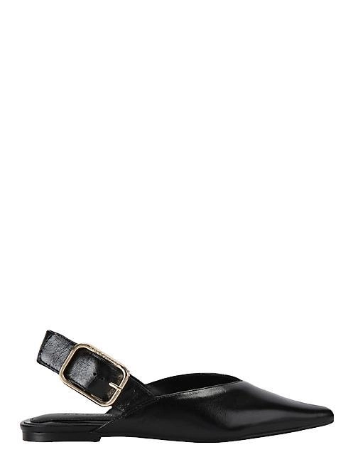 Steve Madden Sianna Leather Slingback Flats With Gold-toned Buckle - Black