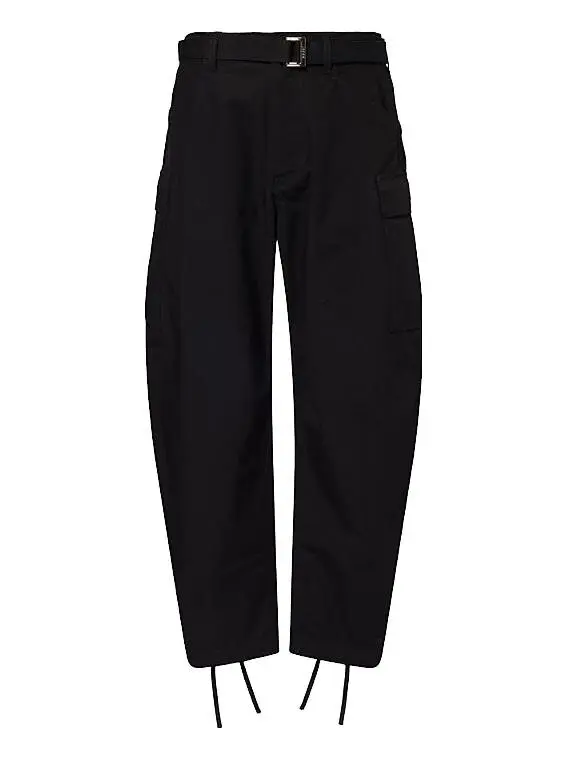 Sacai Belted Ripstop Cotton-blend Cargo Trousers - Black