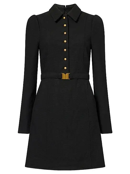ME+EM Belted Textured Woven Mini Dress - Black