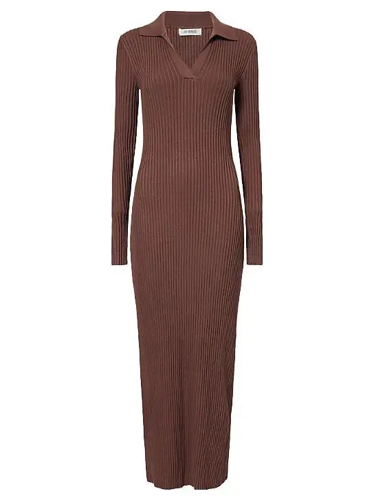 4TH & RECKLESS Corey Ribbed Knit V-neck Maxi Dress - Chocolate