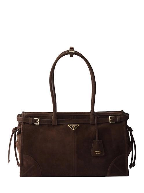 Prada Bonnie Large Suede Top Handle Bag - Brown