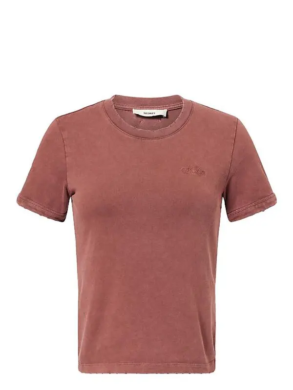 SIEDRES Corvo Embroidered Washed Cotton-jersey T-shirt - Brown