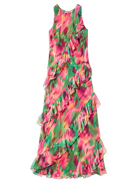 RO&ZO Layla Floral-print Ruffle Chiffon Maxi Dress - Multi