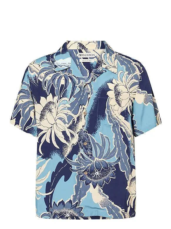 JW Anderson Graphic-print Short-sleeve Woven Shirt - Sapphire