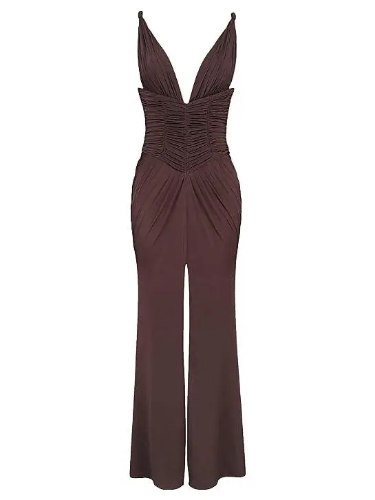 House Of Cb Tabitha Plunge Neck Jersey Maxi Dress - Black Cherry