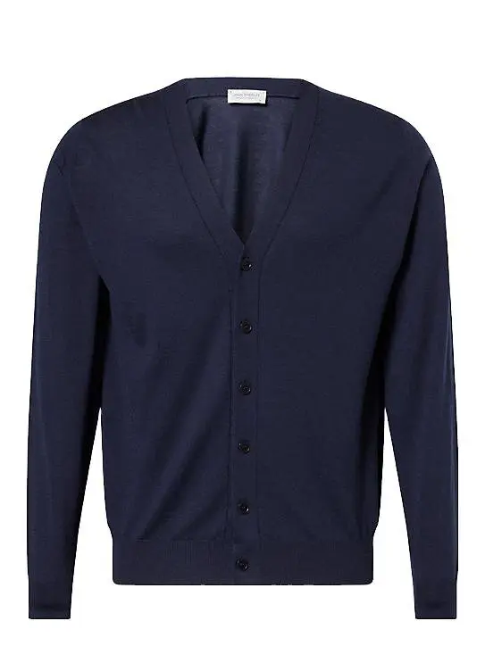 John Smedley Long-sleeve Merino-wool Cardigan - Midnight