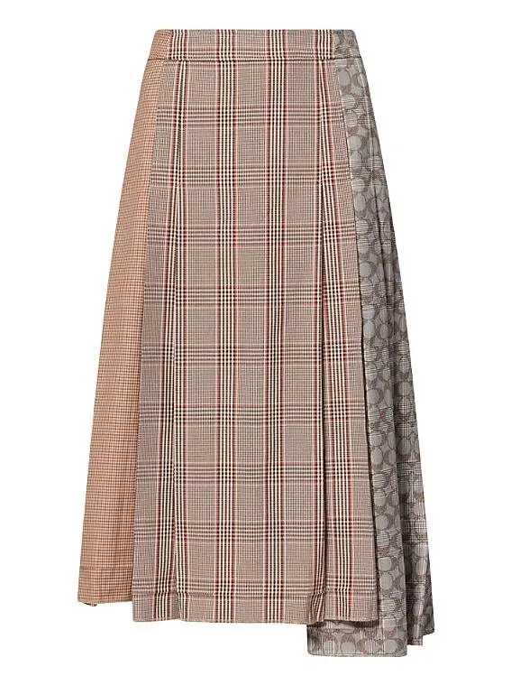 COACH Heritage Plaid Pleated Midi Skirt - Multi