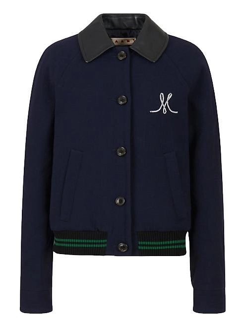 Marni Leather-collar Wool Crepe Bomber Jacket - 00b99
