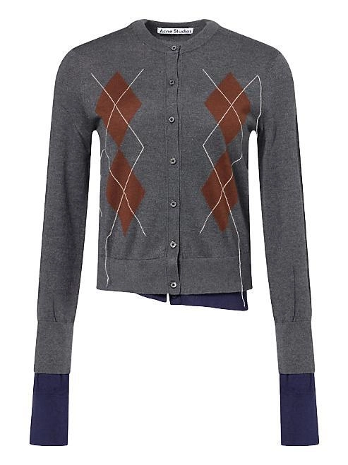 Acne Studios Double-layered Argyle Silk-blend Cardigan - Dark Grey Multi