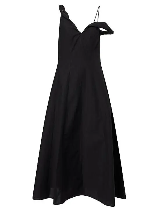 ROHE FRAMES Twisted Off-shoulder Cotton-blend Midi Dress - Black