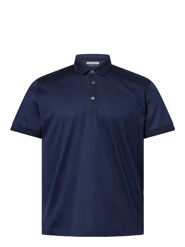 Corneliani Knitted-collar Mercerized Cotton Polo T-shirt - Navy